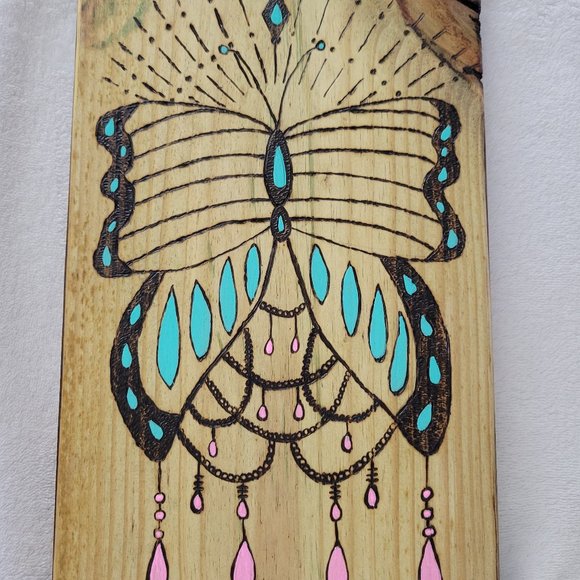 Wall Decor | Celestial Butterfly Hand Painted Pyrography Wall Art ...